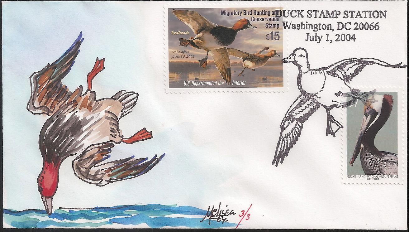 Melissa Fox Hand Painted Combo FDC for the 2004 Federal Duck Stamp ...