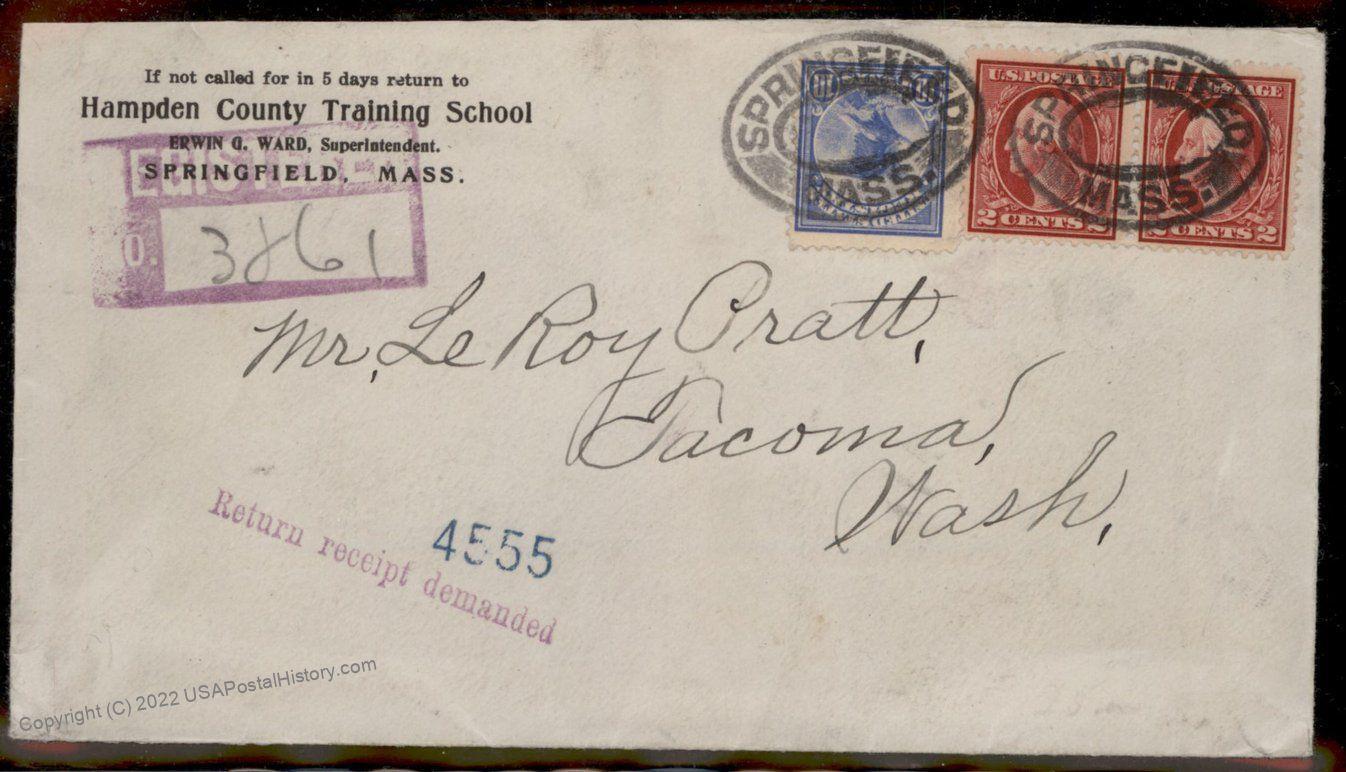 USA 1912 Springfield Mass 10c Registered Mail Return Receipt Stamp ...