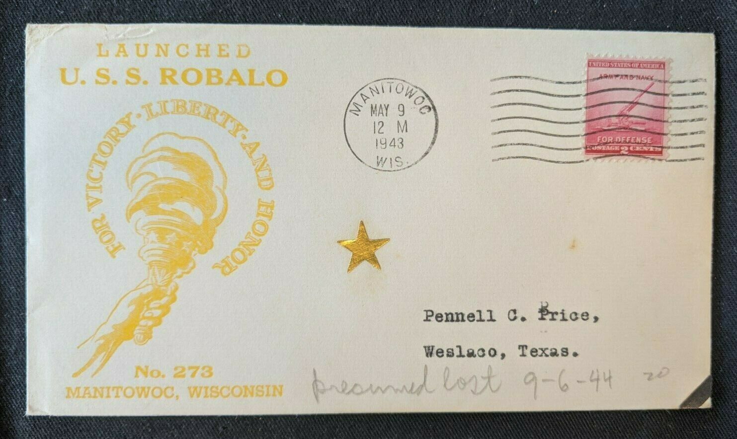 1943 USS Robalo Launched US Navy Submarine Naval Cover | United States ...