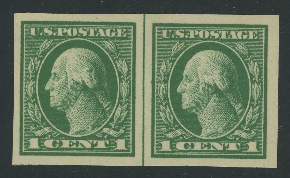 USA 408 - 1 cent Washington Flat Plate Imperf Line Pair - XF Mint light ...