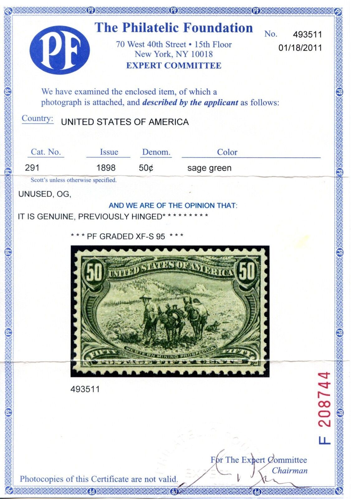 US Scott #291 Mint-Xf-Sup-Og-Lh Graded 95 W/ PF Cert SMQ $1,600 (6/3/24 ...