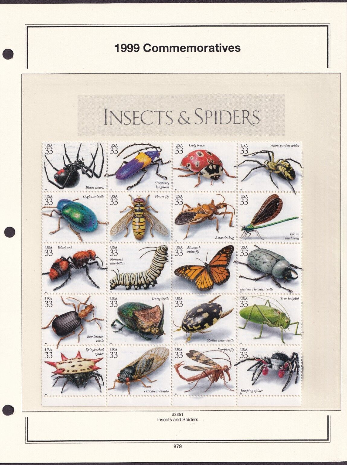 Scott #3351 Insects and Spiders 1999 Commemoratives Album Sheet of 20 ...
