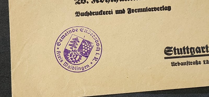 WW2 WWII Nazi Germany Third Reich cover w Swastika stamp Stuttgart 1939 ...