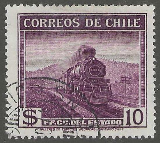 Chile, stamp, Scott#227, used, hinged, $10, train, | Central & South ...