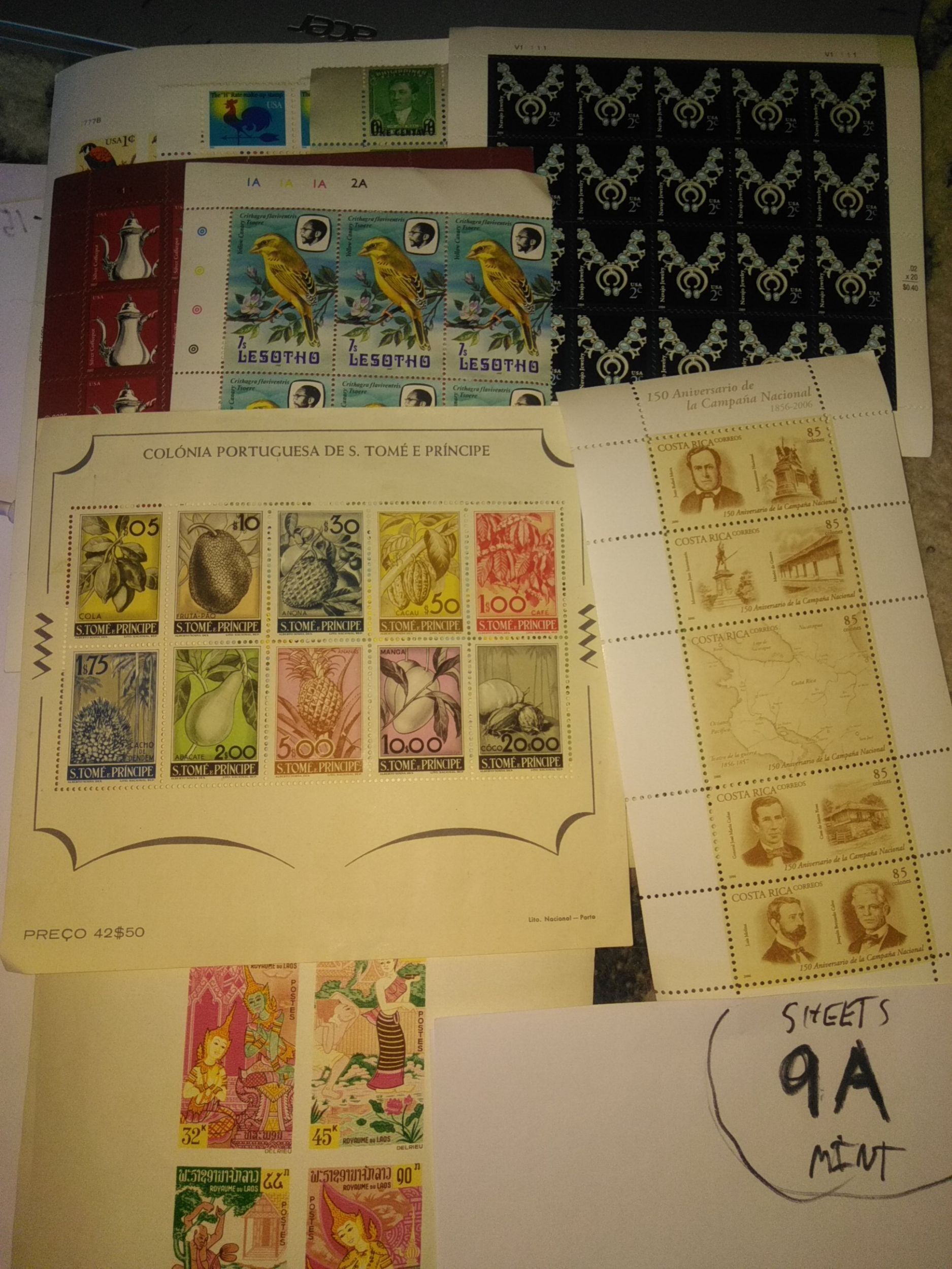 9 Different Sheets of Stamps Unused Mint MNH OG WW Worldwide Foreign A ...