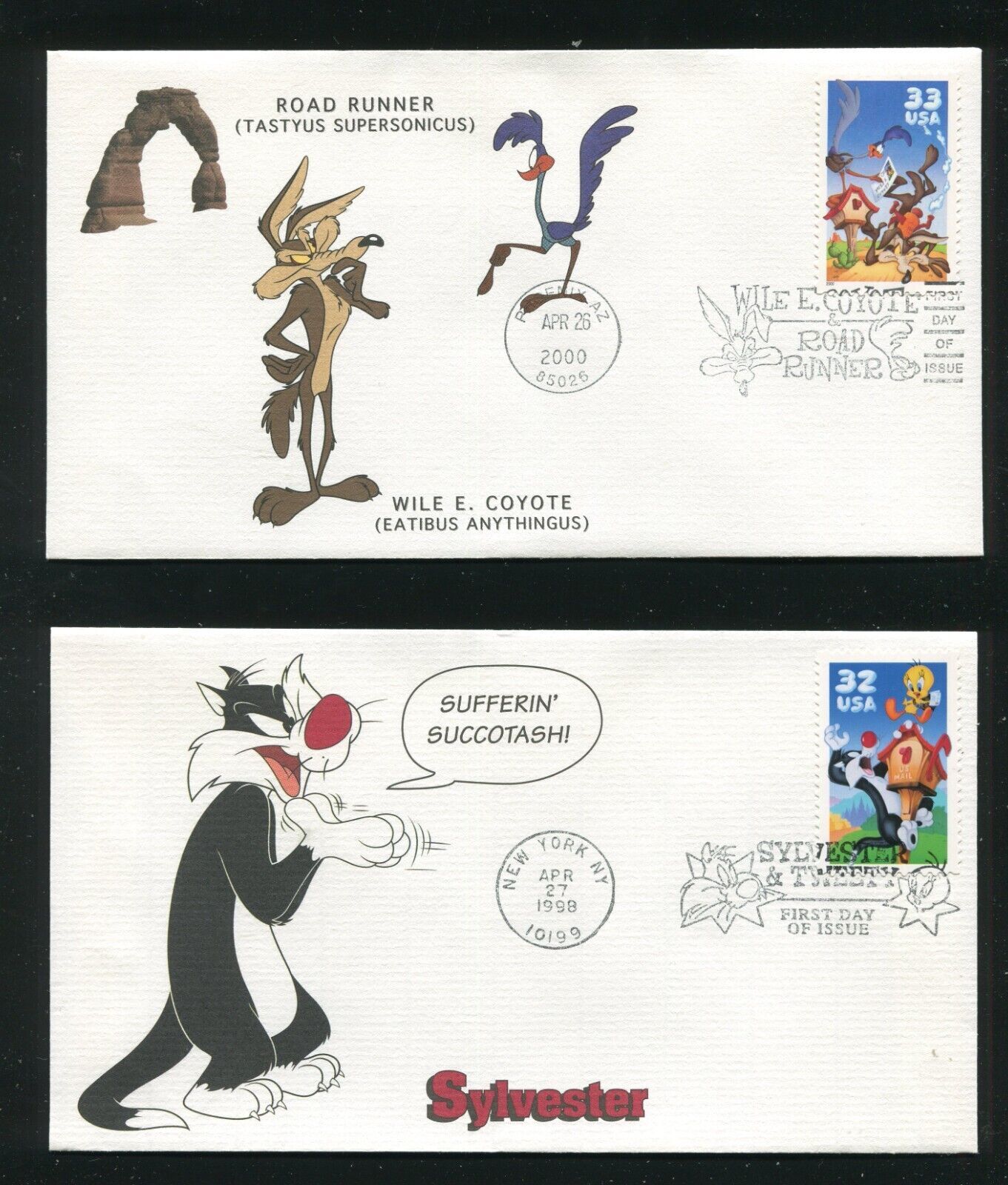 3204, 3391 Sylvester, Wile E Coyote Mystic First Day Covers Looney ...