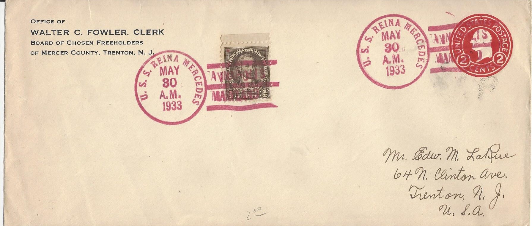 US Navy Cover USS Reina Mercedes IX 25 1933 Legal Size | United States ...