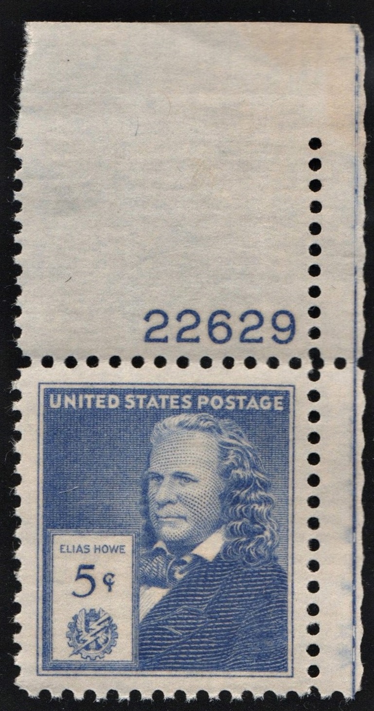 SC#892 5¢ Famous Americans: Elias Howe Plate Single (1940) MNH / HipStamp