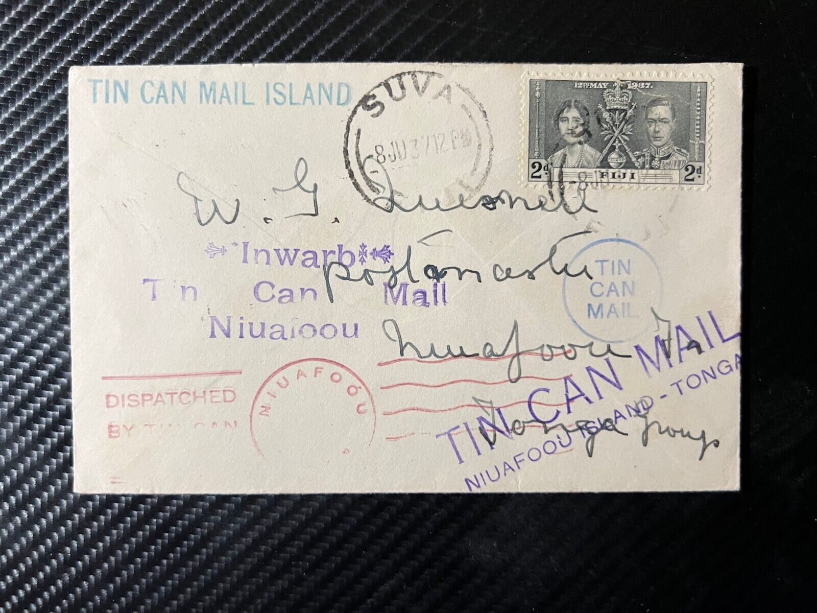 1937 Fiji Tin Can Canoe Mail Cover Suva to Niuafoou Tonga British ...