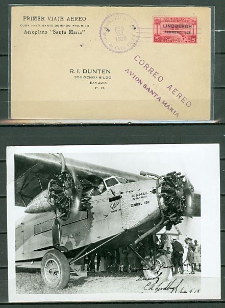 Cuba 1928 "Lindbergh" First Flight to Porto Rico + Historic Picture...# ...