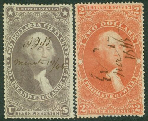 USA 1862-63 Scott #R83c, 84c Used. Both XF Choice stamps. Cat $100 ...