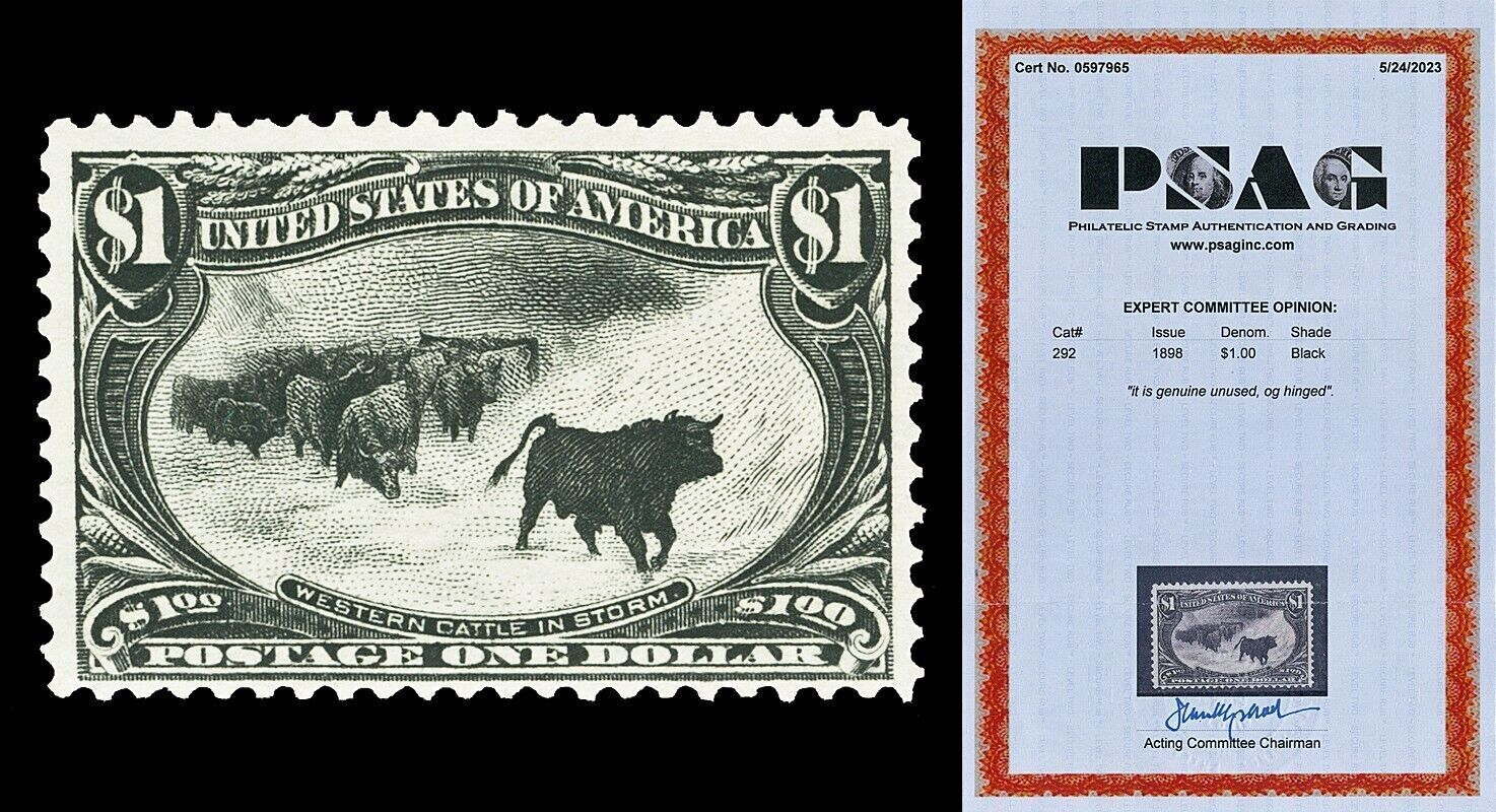 Scott 292 1898 $1.00 Trans-Mississippi Mint F-VF OG LH with PSAG CERT ...