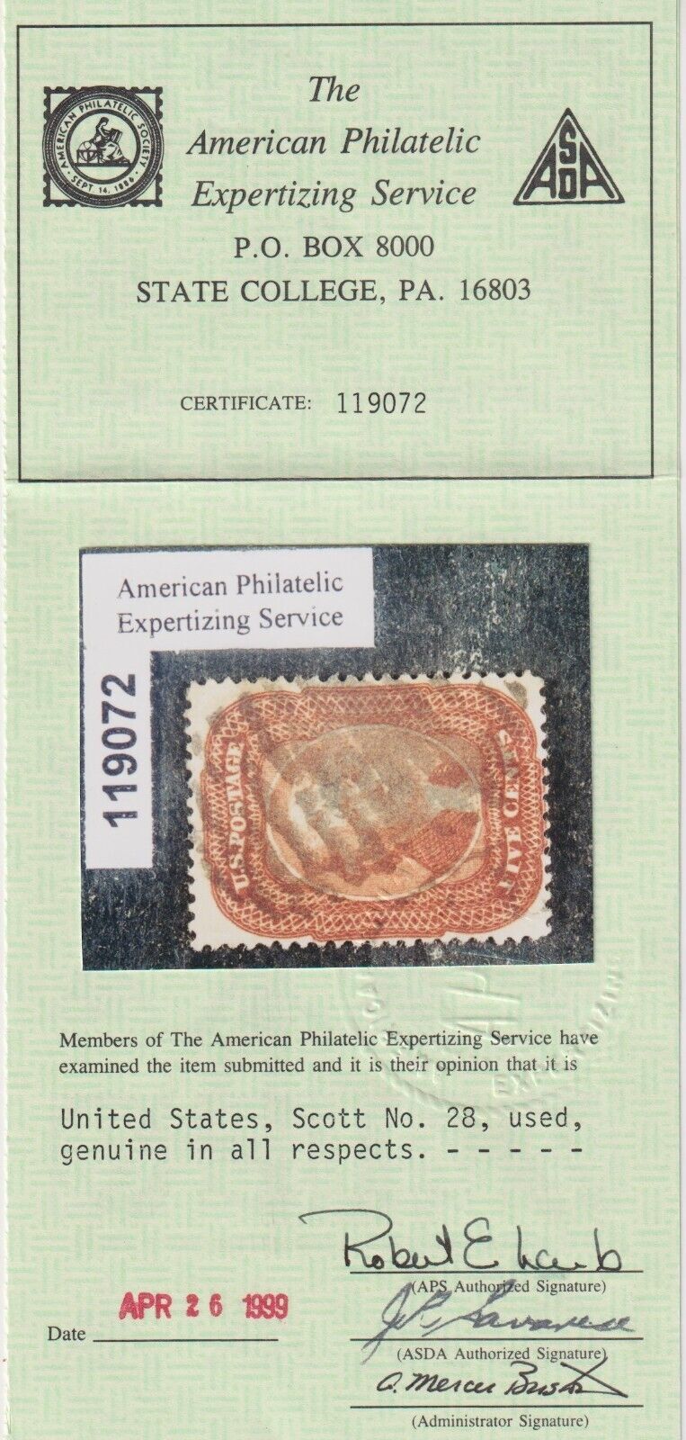28 VF+ used APS certificate neat Bold cancel with nice color ! see pic ...