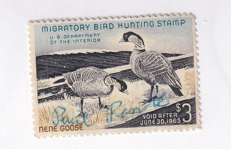 USA Migratory Bird Hunting Stamp Faint Signed Nene Goose Void After ...