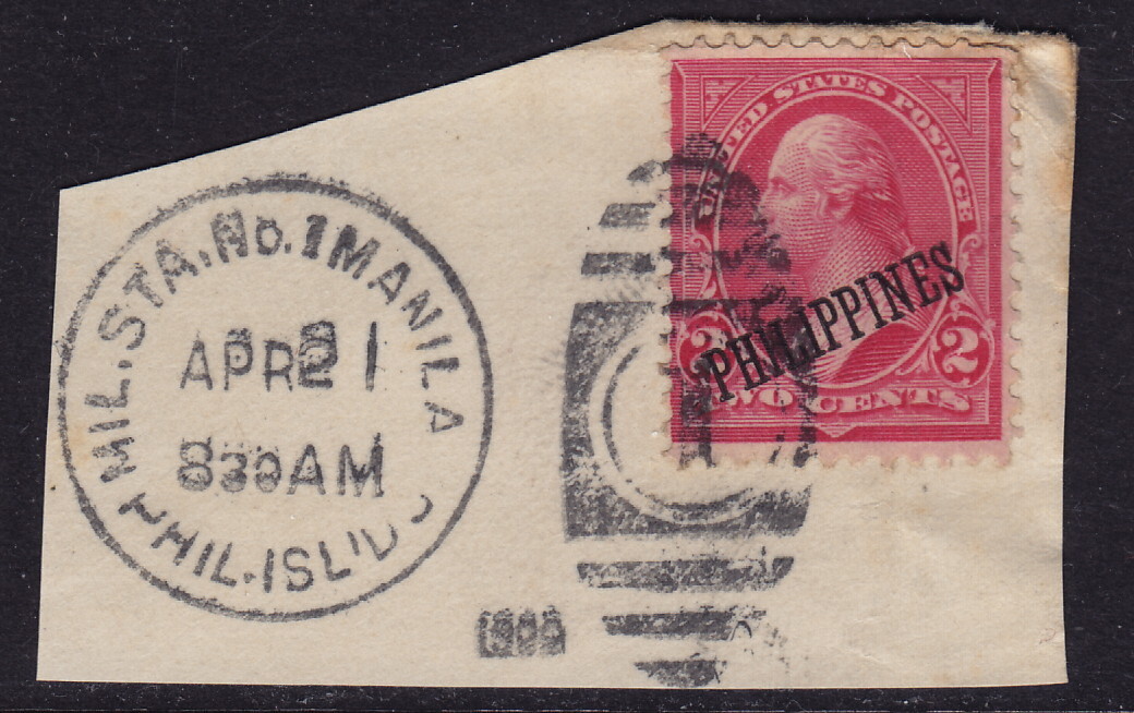 Philippines - 1899 - Scott #214 - used on piece - MIL. STA. No. 1 ...