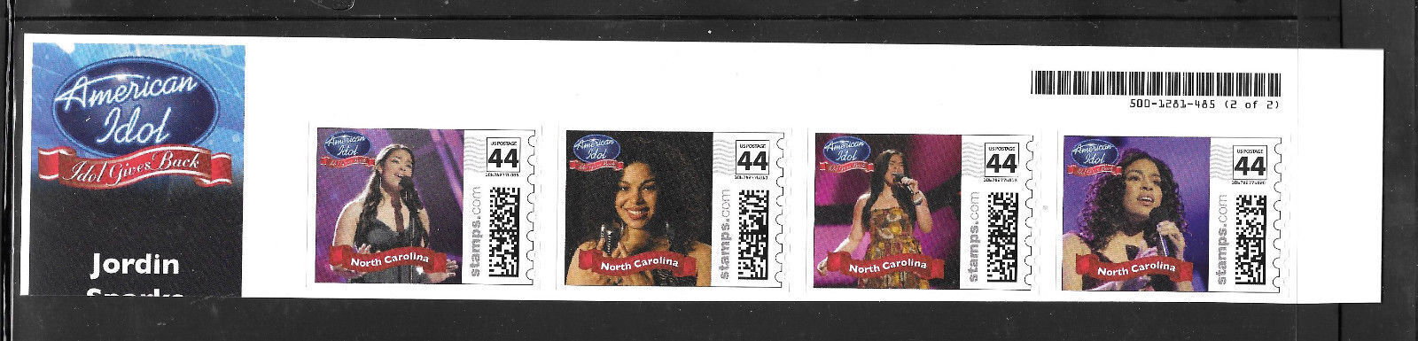 Stamps.COM Jordin Sparks/American Idol/Strip of 4, 44 Cent Stamps (My84 ...