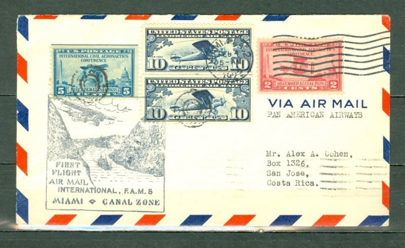 US 1929 First Flight Cover Miami to Cristobal Canal Zone (Lindbergh ...