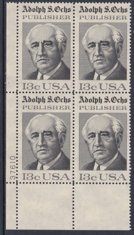 1700 Adolph S. Ochs Plate Block MNH | United States, General Issue ...