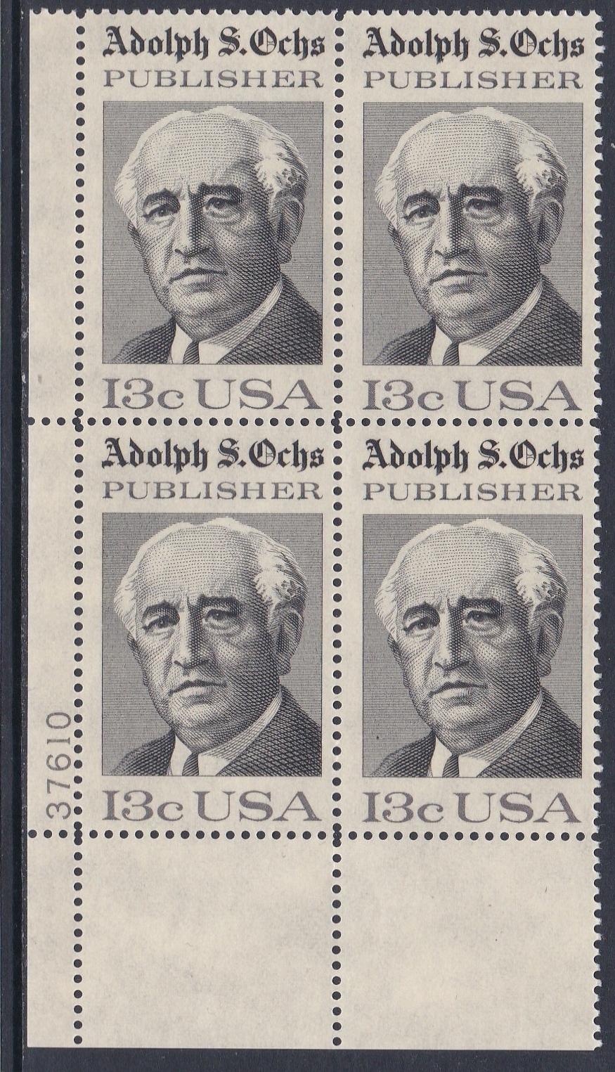 1700 Adolph S. Ochs Plate Block MNH | United States, General Issue ...