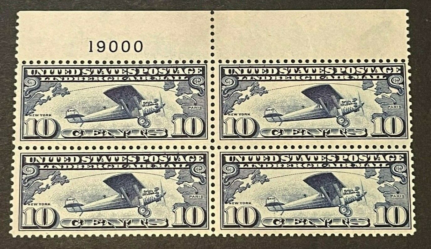 Scott#: C10 - Spirit of St Louis & Flight Route Plate Block of Four MNH ...