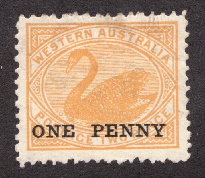 Antique, one penny yellow Swan from 1912, Western Australia. Mint ...