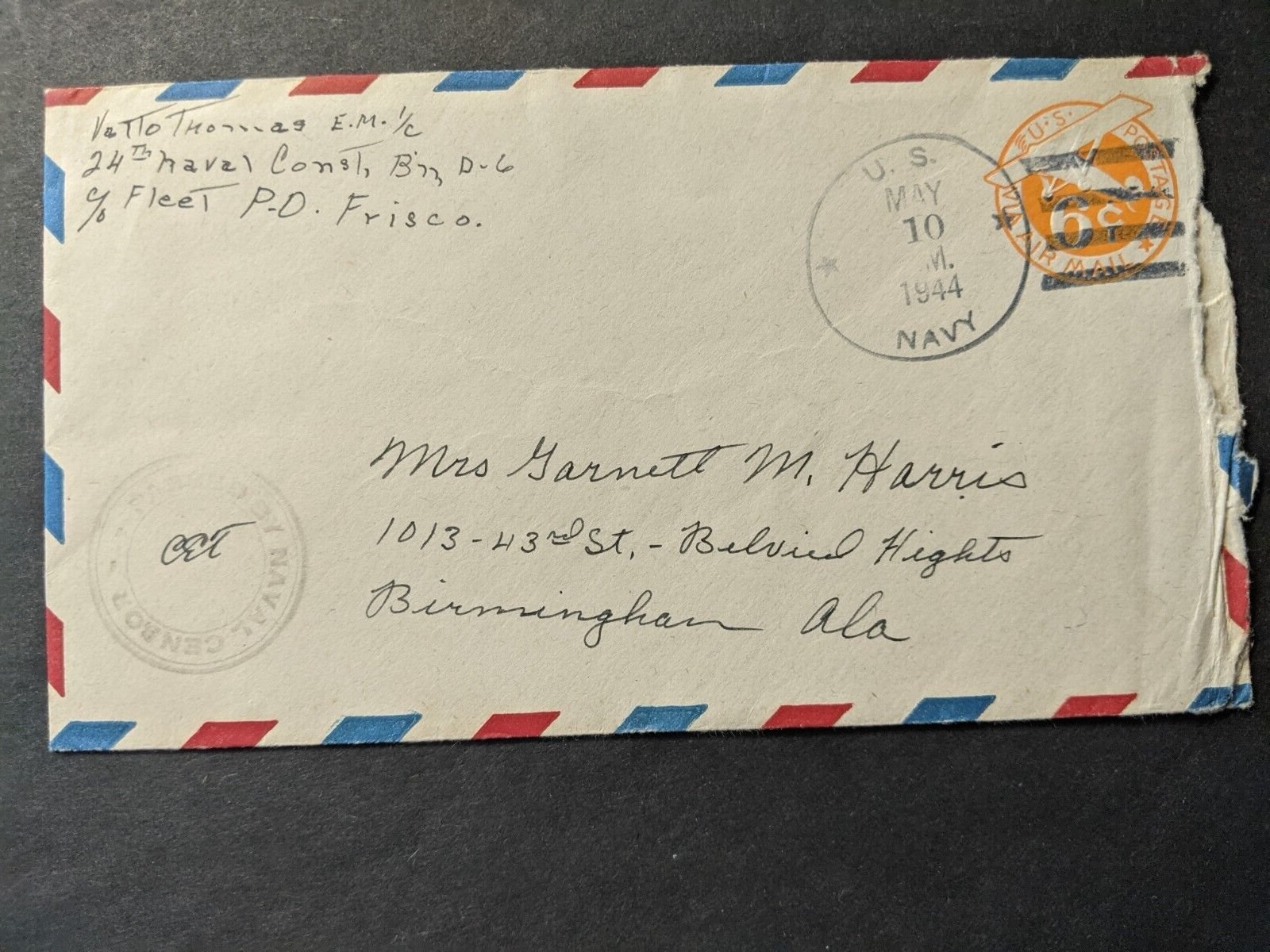 24th NAVAL Construction Bn 1944 Censored WWII Navy Cover w/ NCB letter ...
