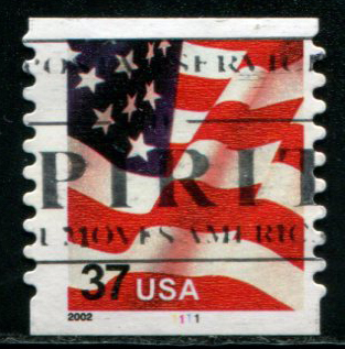 3632 US 37c US Flag SA coil, used sgl PNC1 #1111 | United States ...