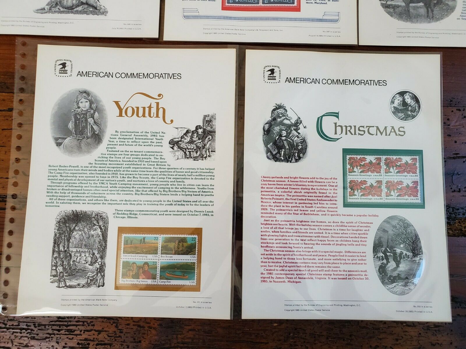 US 1985 Complete Year Set #237-254 USPS Commemorative Stamp Panels SCV ...