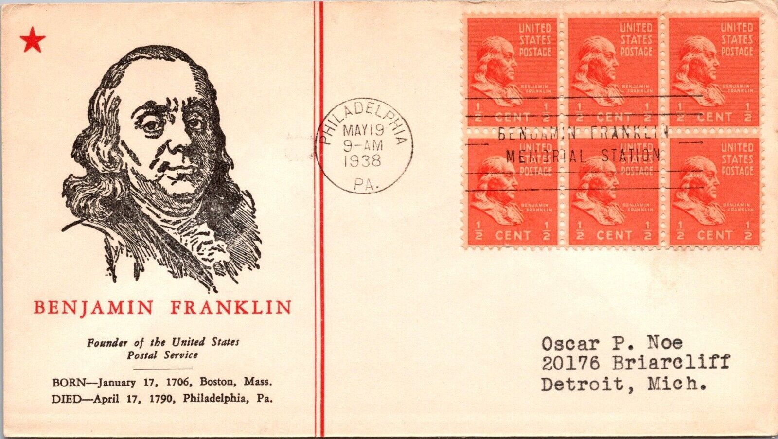 FDC 1938 SC #803 Linprint Cachet - Philadelphia PA - Block of 6 ...