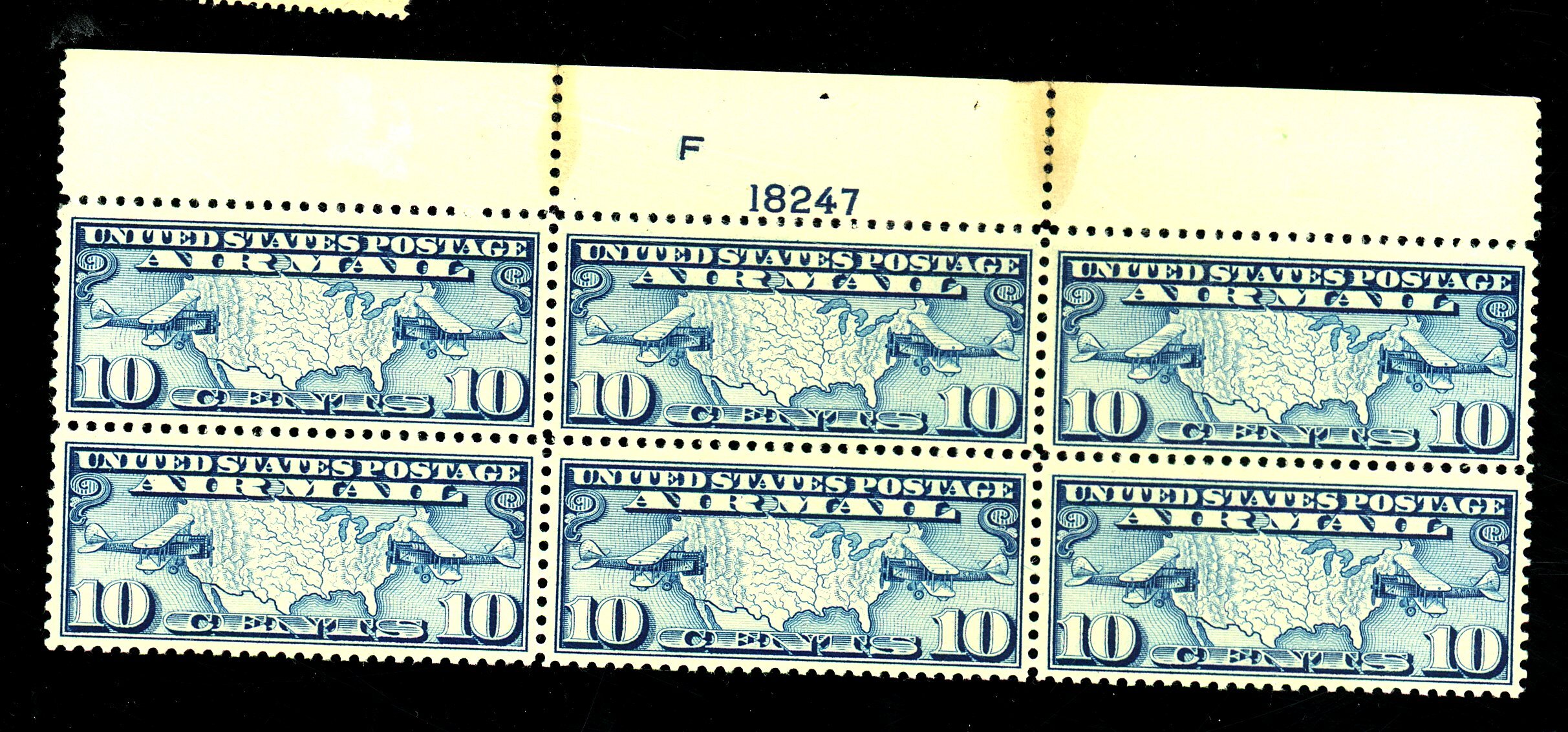 C7 Mint PL Block FVF OG NH Selvage Glue Reinforced 1 Stamp LG GUM Skip ...