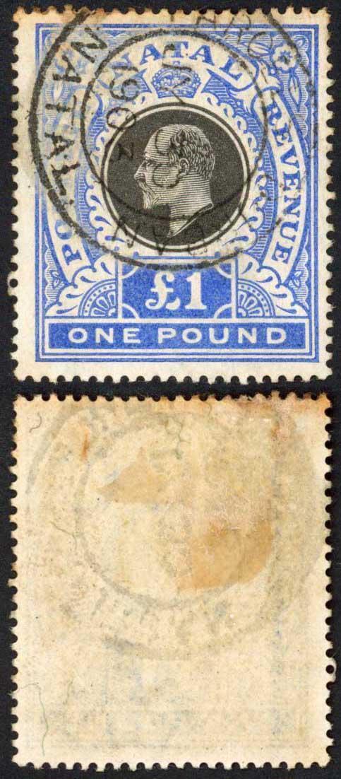 Natal SG142 One Pound Cat 95 pounds 30 July 1903 Parcel Durban Pmk ...
