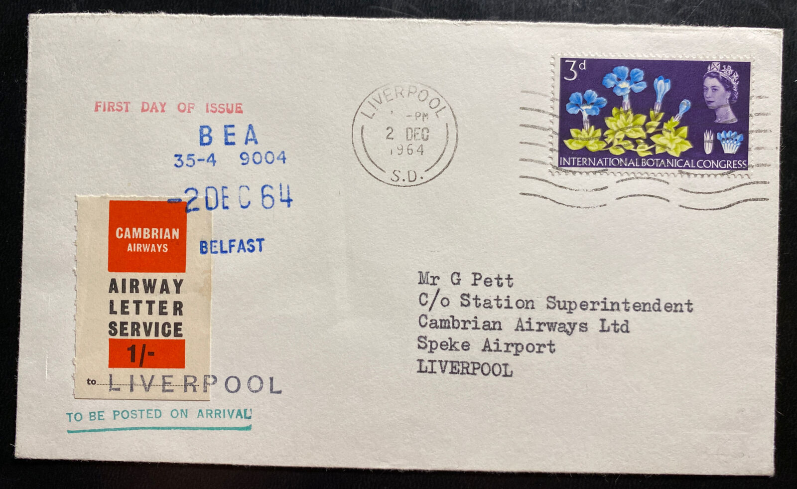 1964 Liverpool England First Day Cover Cambrian Airway Letter Service ...