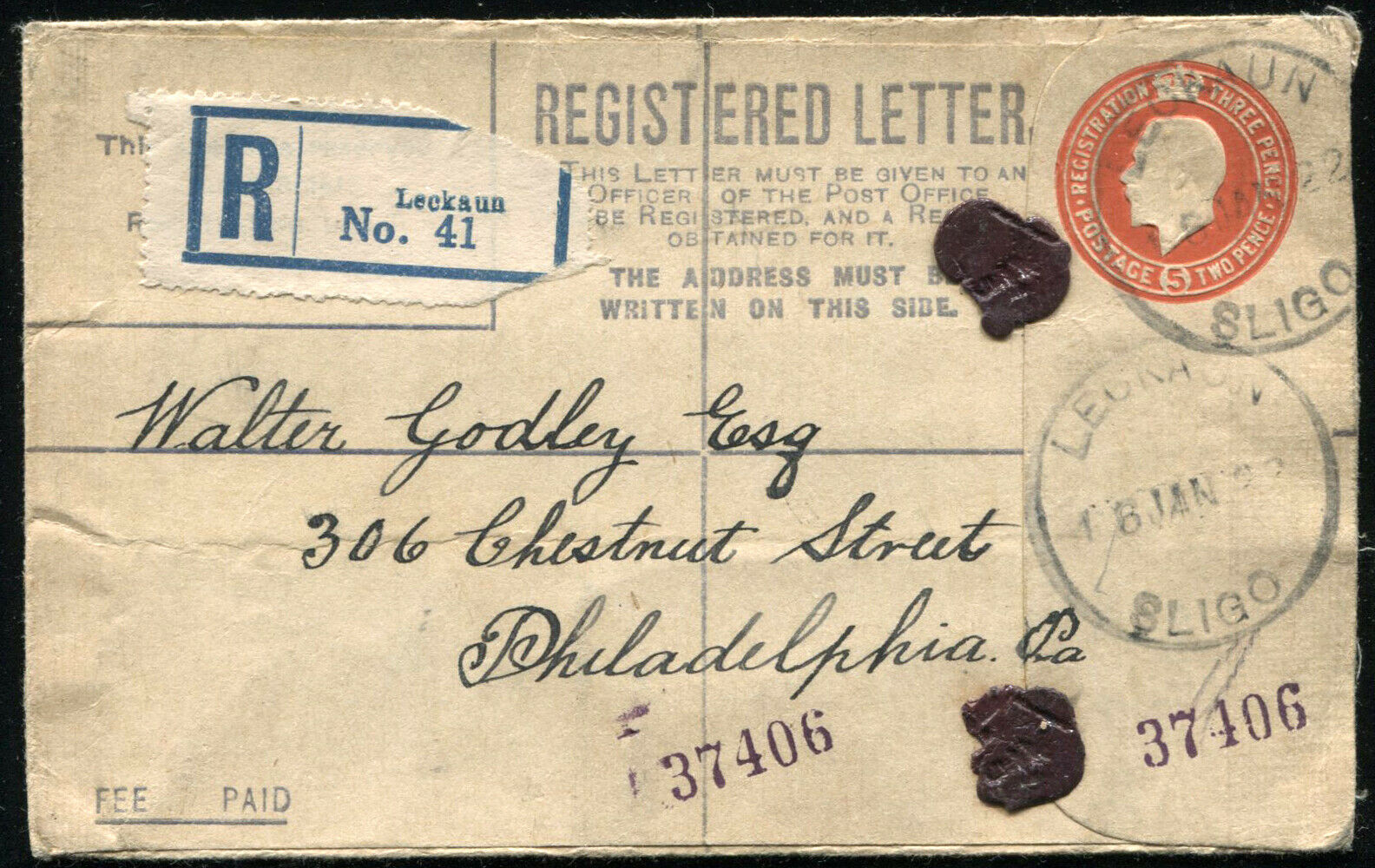 GREAT BRITAIN Registered Letter Stationery Cover Postage Stamp Used ...