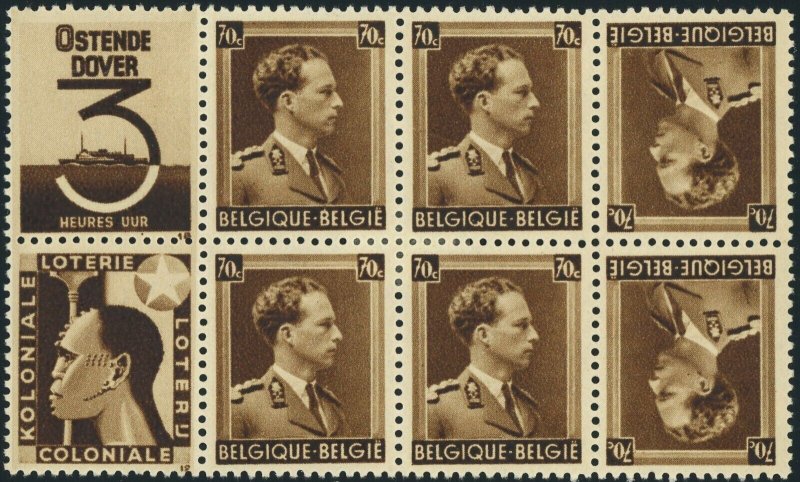 Belgium #283c King Leopold III Booklet Pane Postage Labels Tête-bêche ...