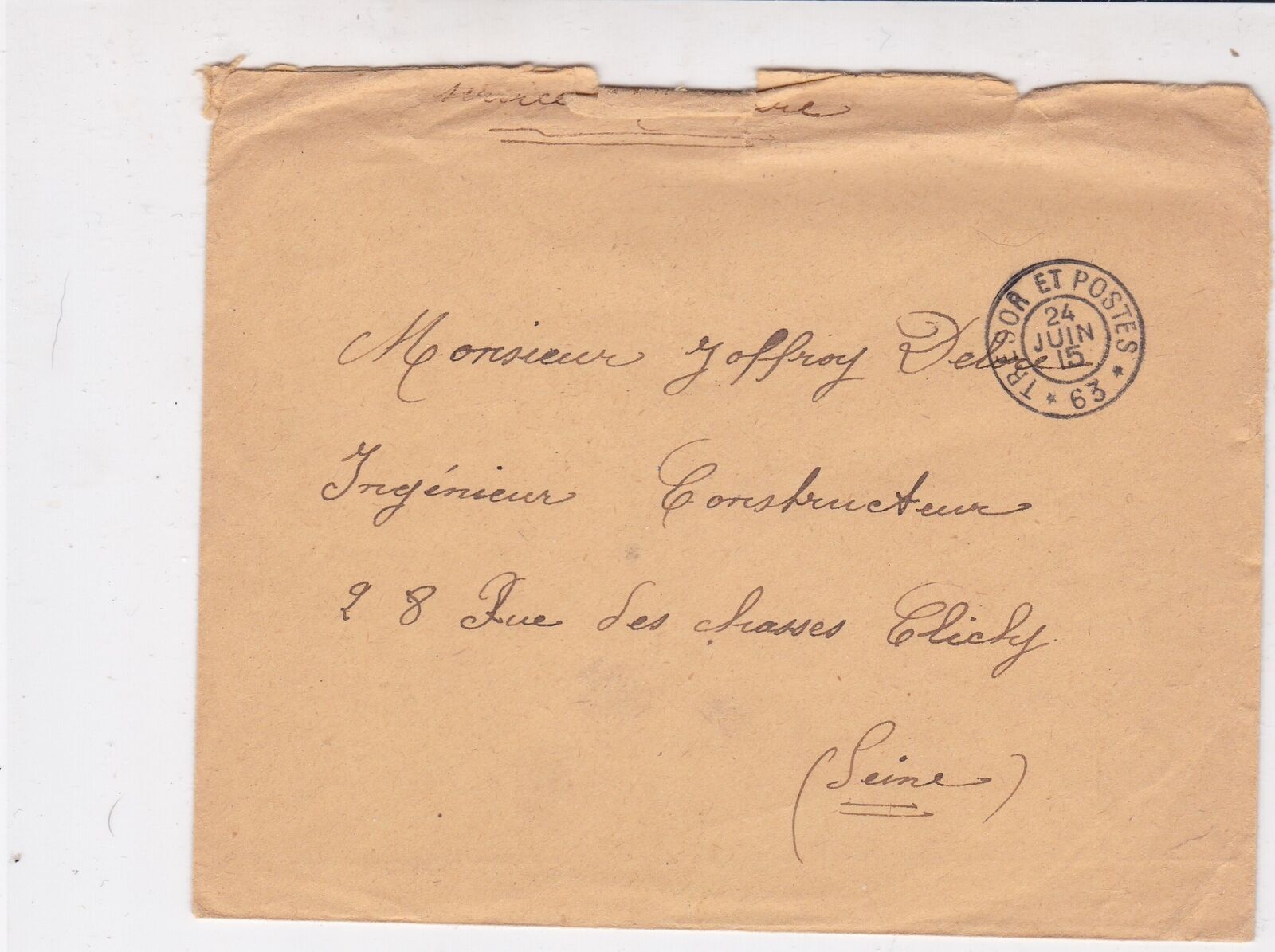 France WW1 French Military 1915 Tresor Et Postes No 63 Cover Ref 30988 ...