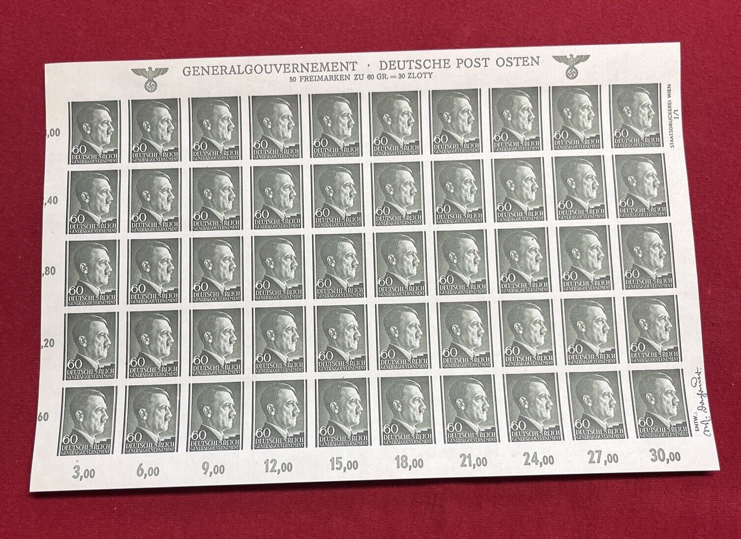 WW2 WWII Nazi Germany Third Reich Adolf Hitler stamp sheet Poland ...