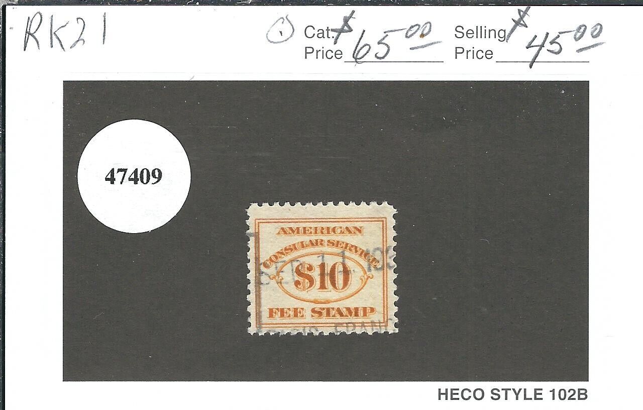 Federal Revenue: $10 Consular Service Tax Stamp, Sc #RK21, used (47409 ...