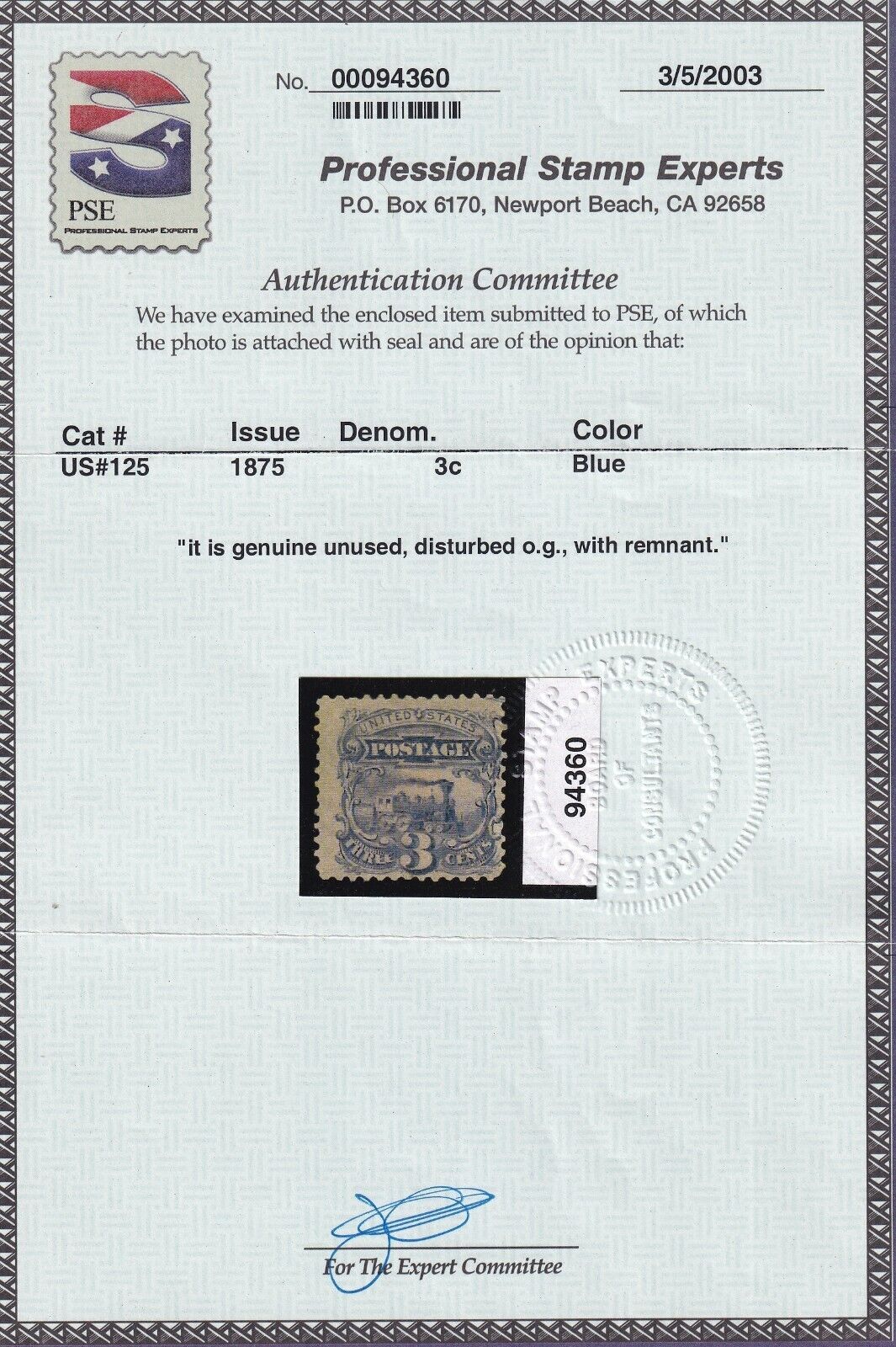 125 RARE F-VF OG with PSE certificate nice color cv $ 5000 ! see pic ...