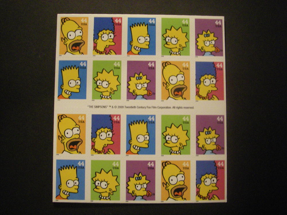 Scott 4399-4403 or 4403b, 44c Simpsons, #S11111, Pane of 20, Bart on ...