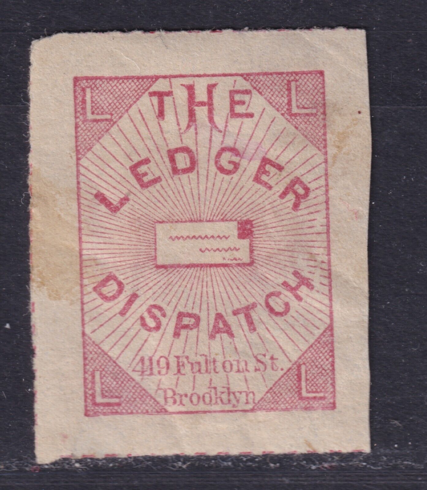 95L1 Ledger Dispatch, Brooklyn, 1882. Unused, Pale rose shade. CV $300 ...