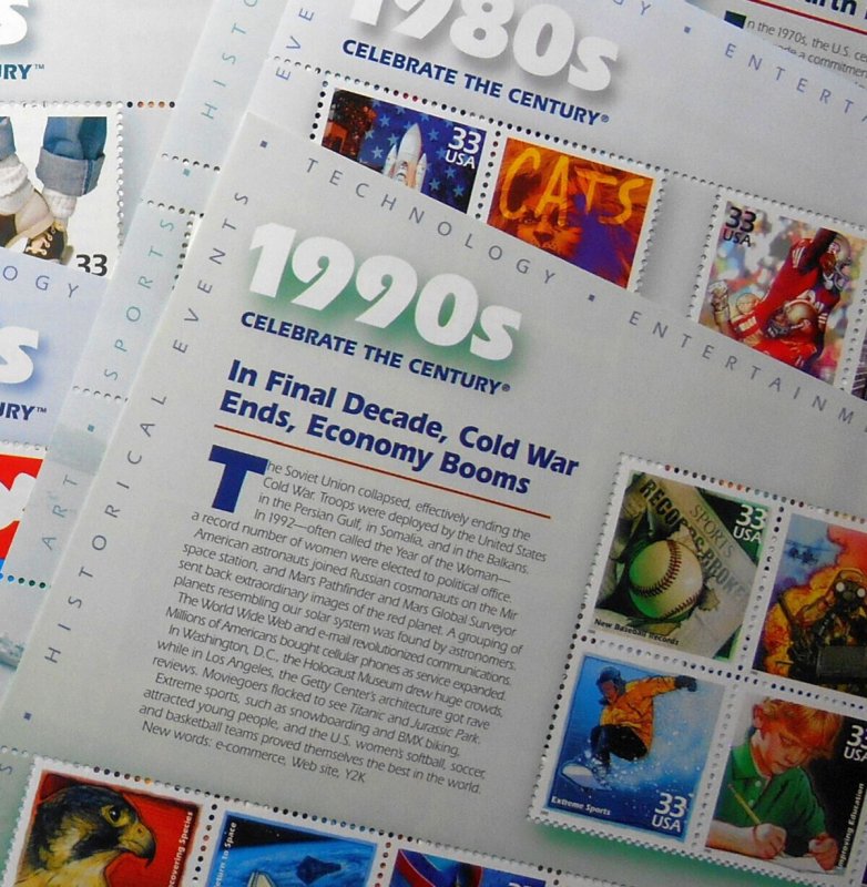 1998 CTC Celebrate the Century Sc 3182-3191 set of 10 MNH sheets of 15 ...