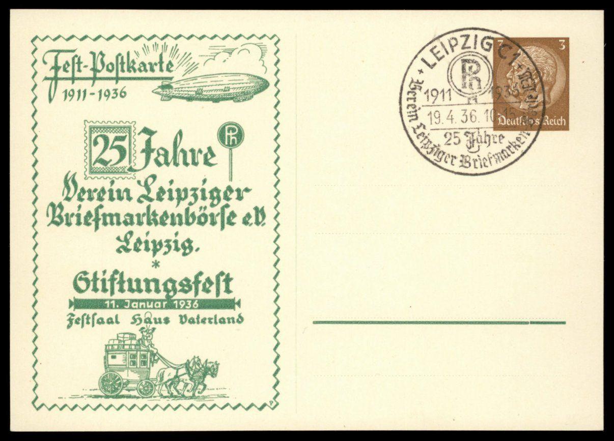 Germany 1936 25th Anniversary Leipzig Stamp Borse Zeppelin GS Postal ...