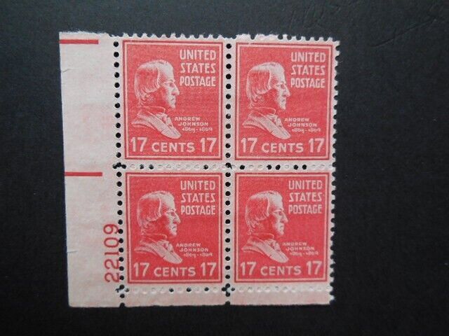 #822 17c Andrew Johnson Plate Block #22109 LL MNH OG VF | United States ...
