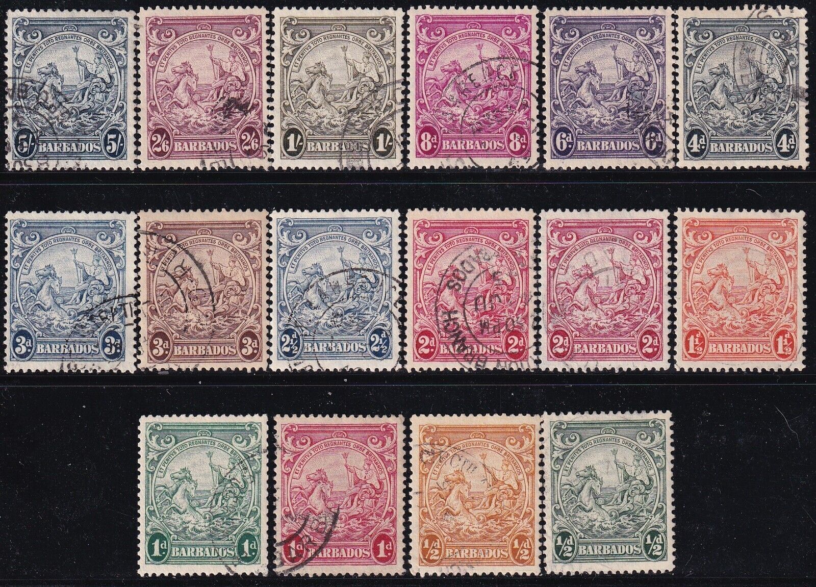 Sc# 193 / 201A Barbados 1938-47 "Seal of the Colon" complete used set ...