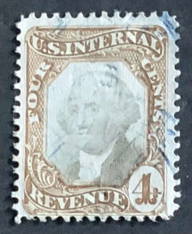 USA Revenue Stamp Third Issue 1872 4 Cents Light CUT Cancel Scott# R136 ...