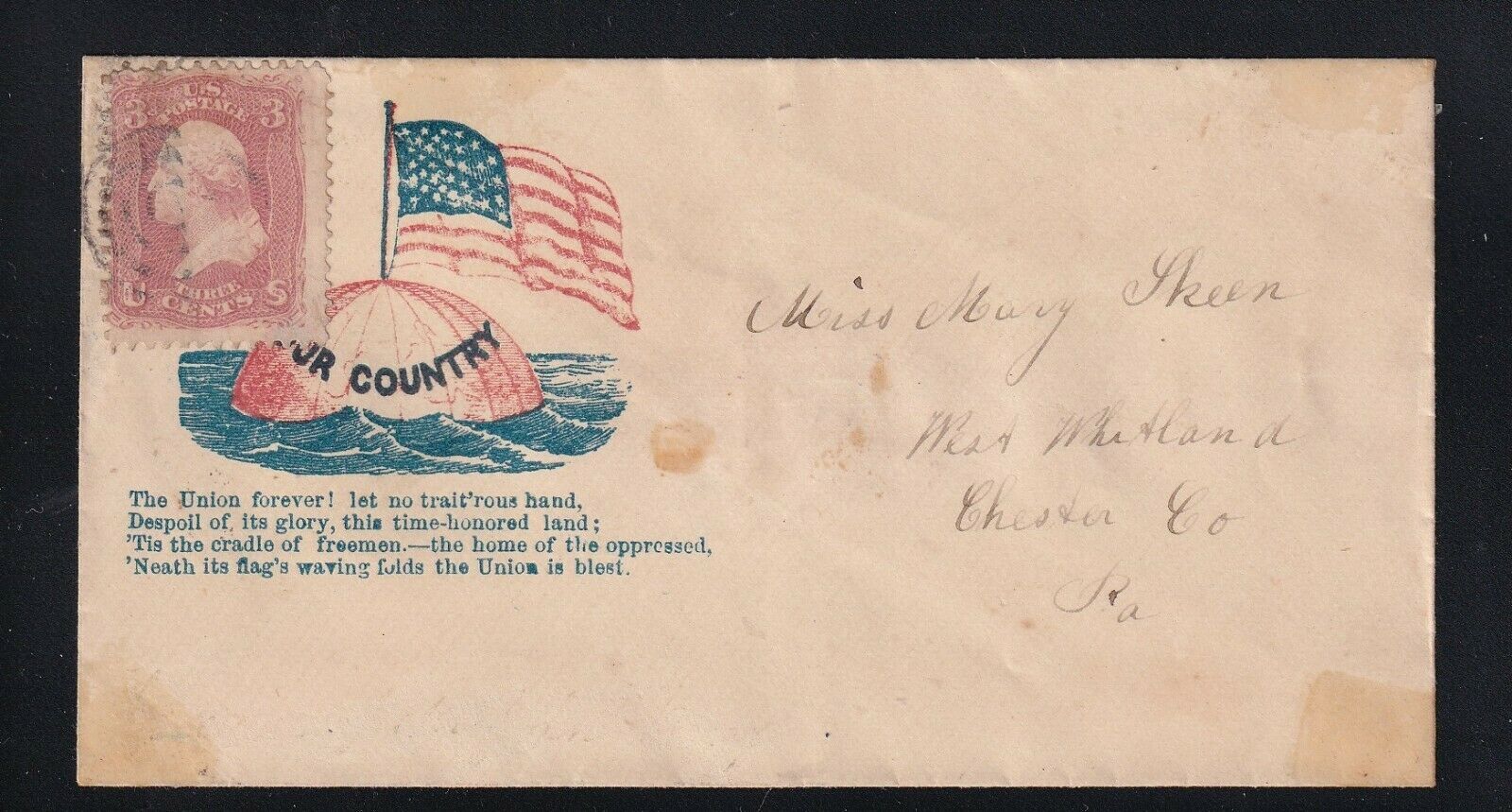 Civil War Patriotic cover with Scott #65 nice " Our Country " design ...