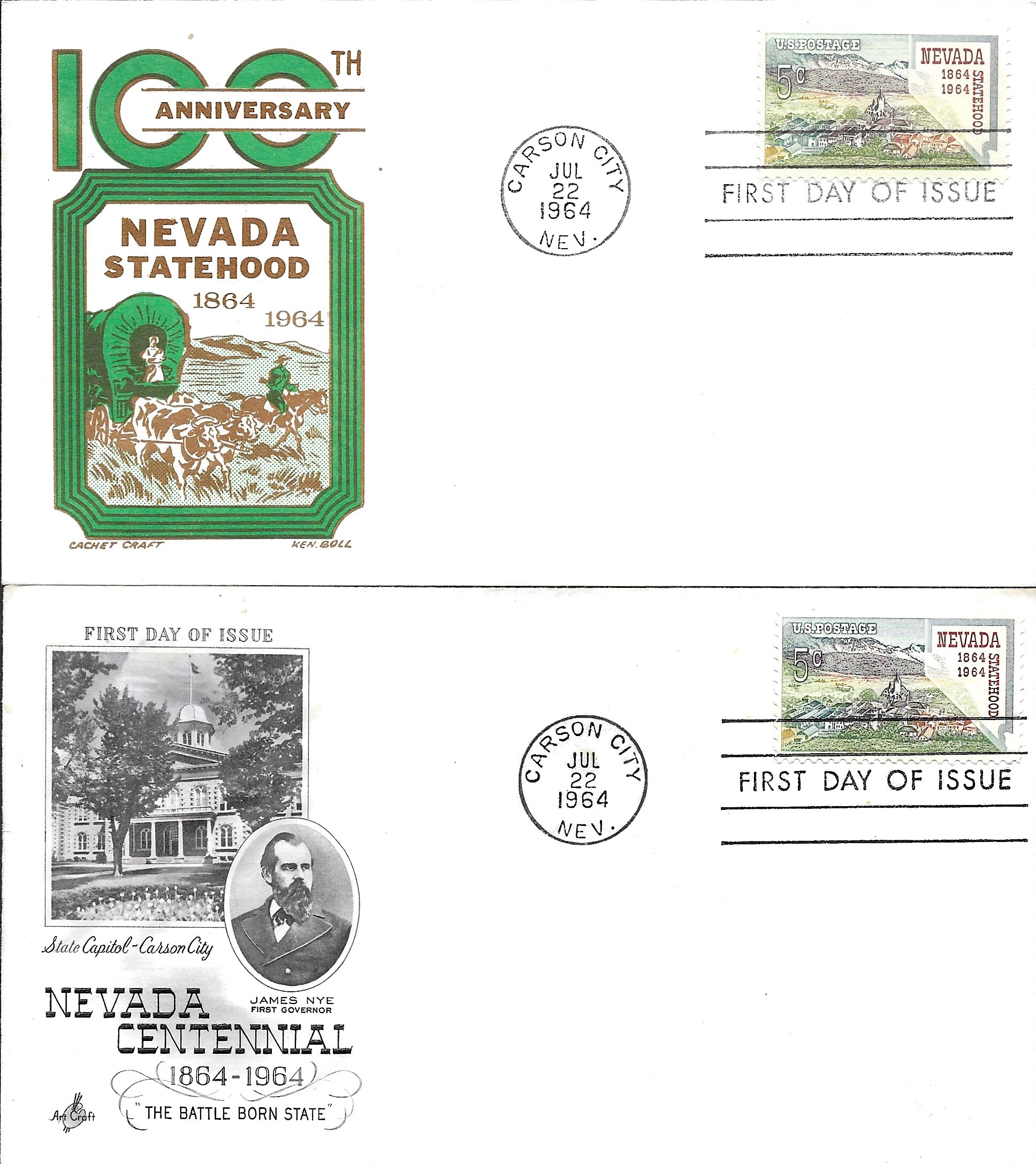1964 FDC, #1248, 5c Nevada Statehood, CC/Boll & Art Craft | United ...