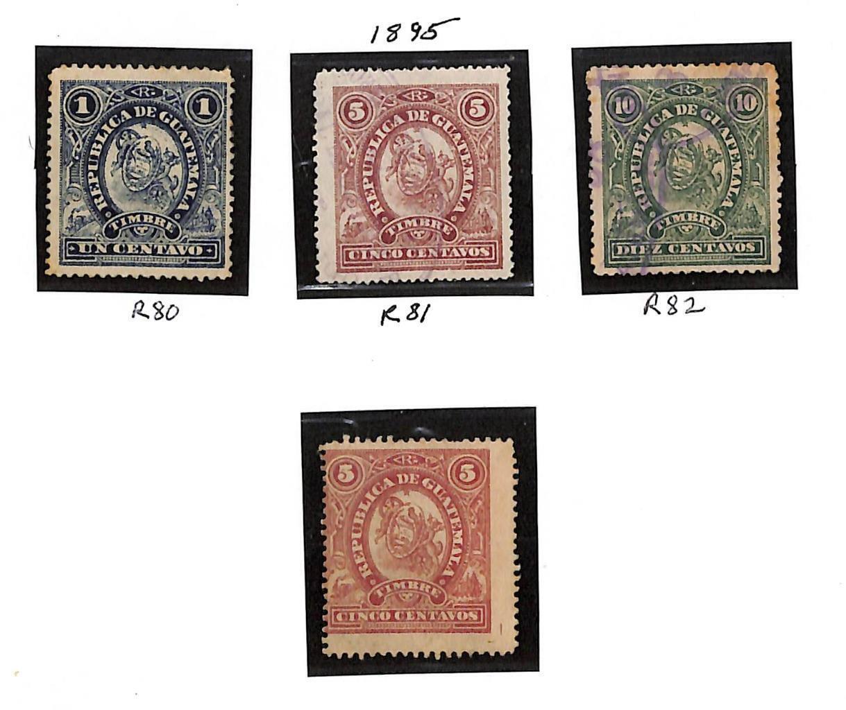 Guatemala R80 R81 & R82 Grouping of 4 Revenue Fiscal Stamps Unused ...