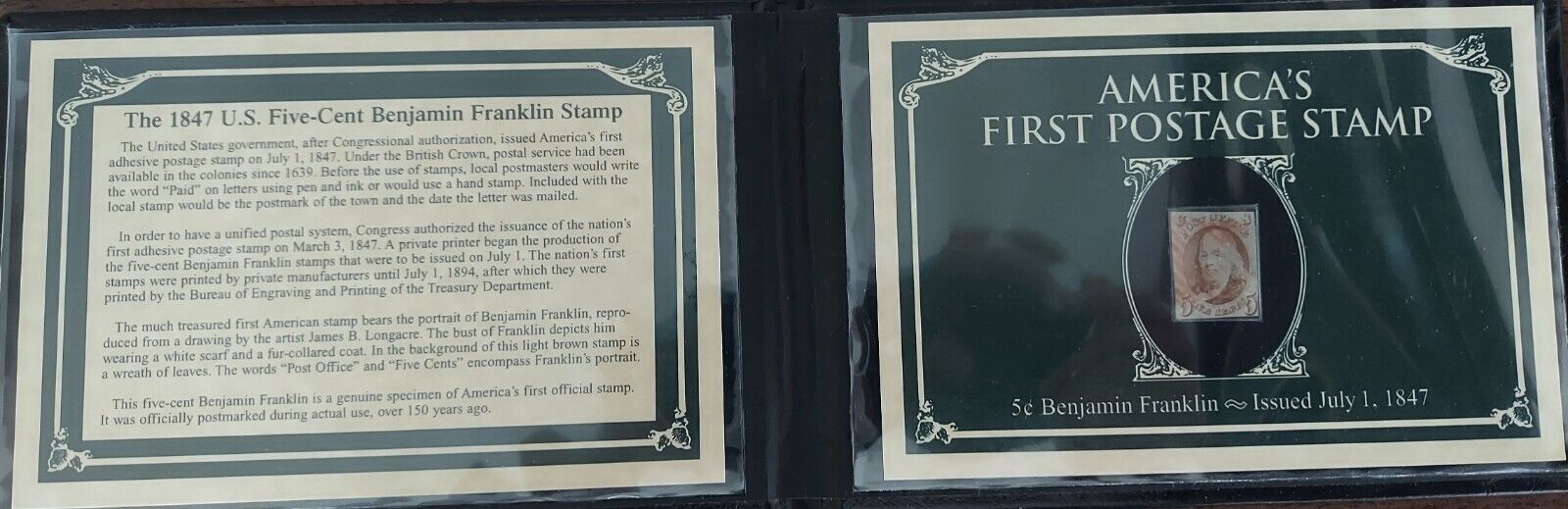 US #1, 5¢ Franklin, America's First Postage Stamp in special folder ...