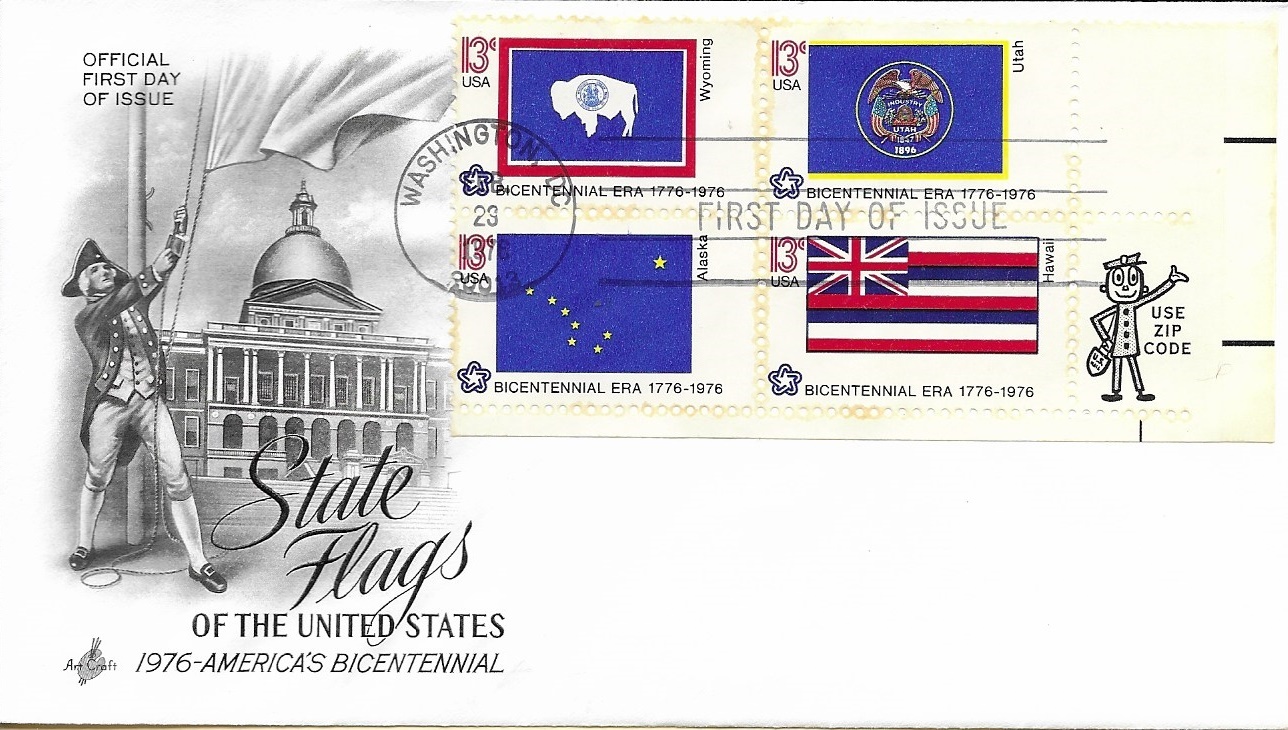 1976 FDC, #1633-1682, 13c State Flags, Art Craft (10), blocks | United ...